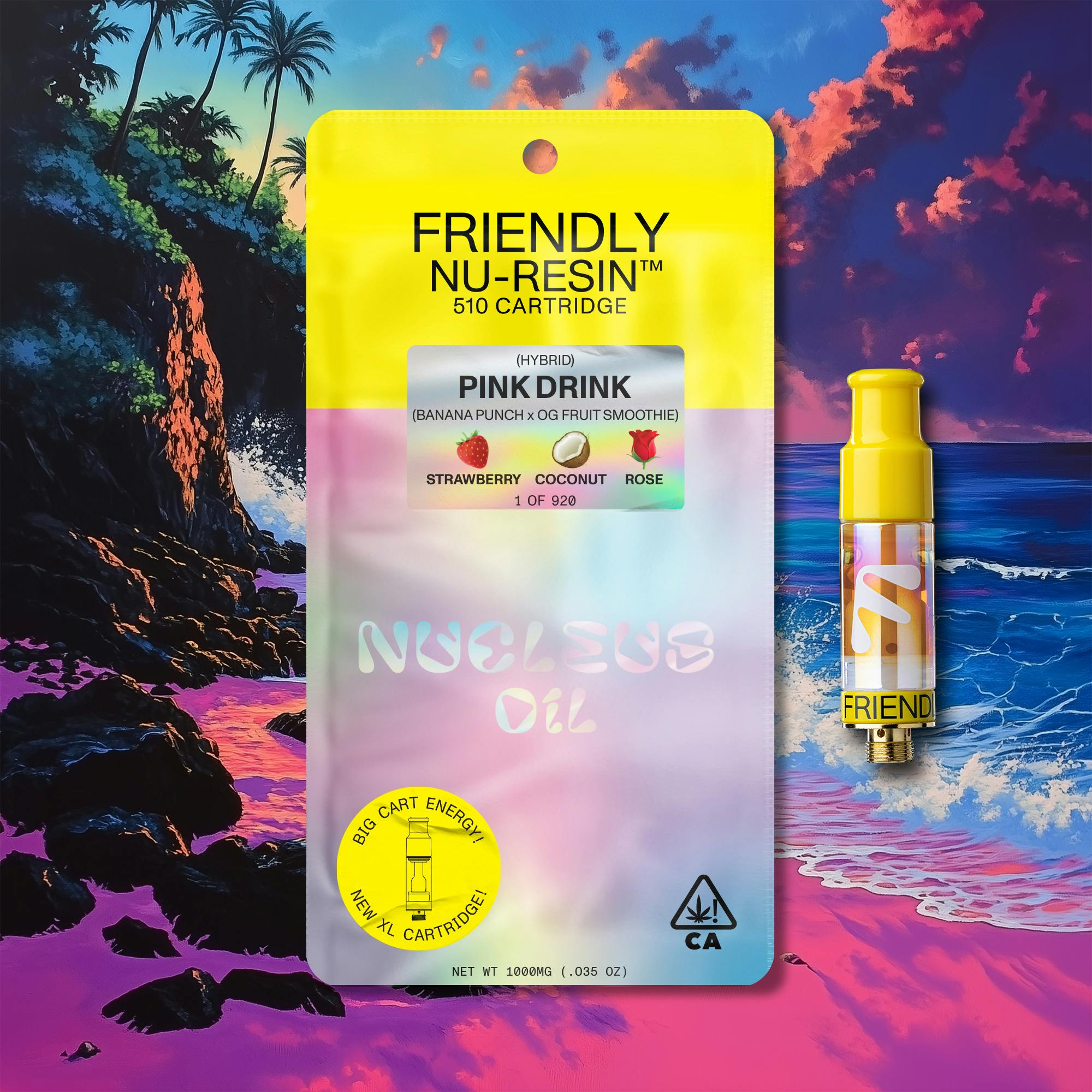 Pink Drink 1g Nucleus Cured Resin 510 Cart - Friendly Brand