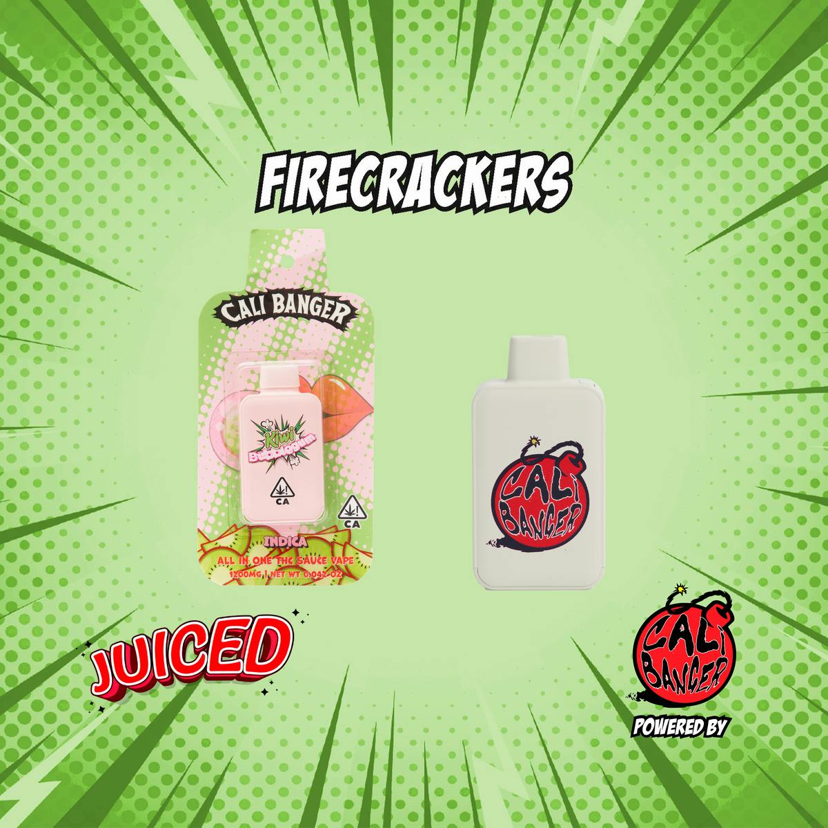 Juiced Vape Kiwi Bubblegum 1.2 G - Firecracker by Cali Banger