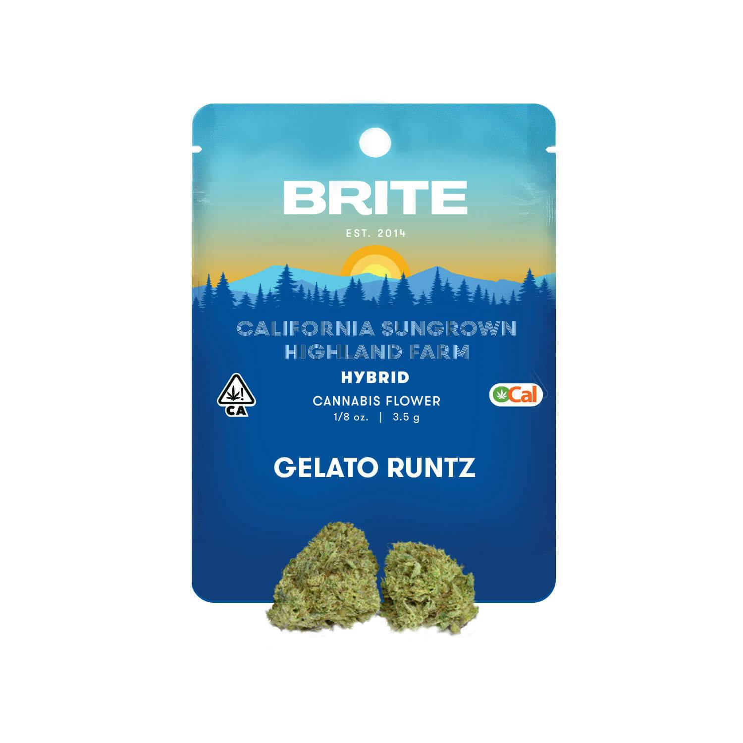 BRITE Highland OCal Sun-Grown Flower (3.5g) - Hybrid - Gelato Runtz ...