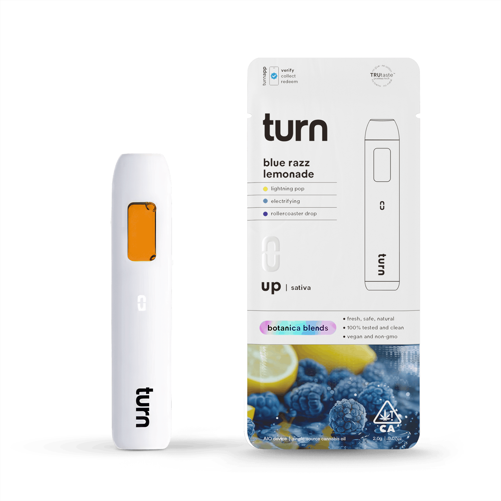 2.0g AIO | blue razz lemonade | botanica blends | down | - turn