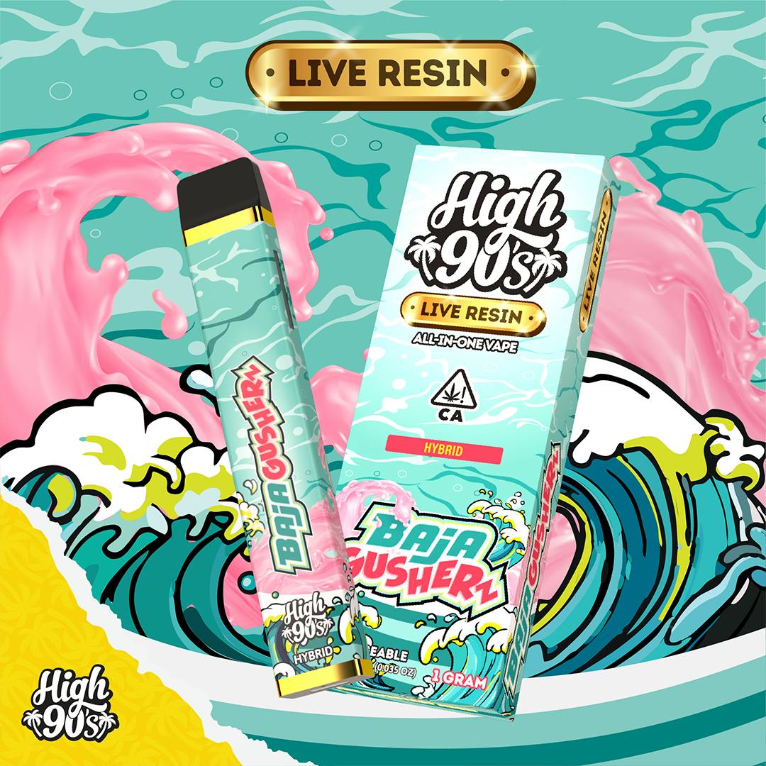 High 90s : Baja Gusherz Live Resin 1g All-In-One Vape - HIGH 90s
