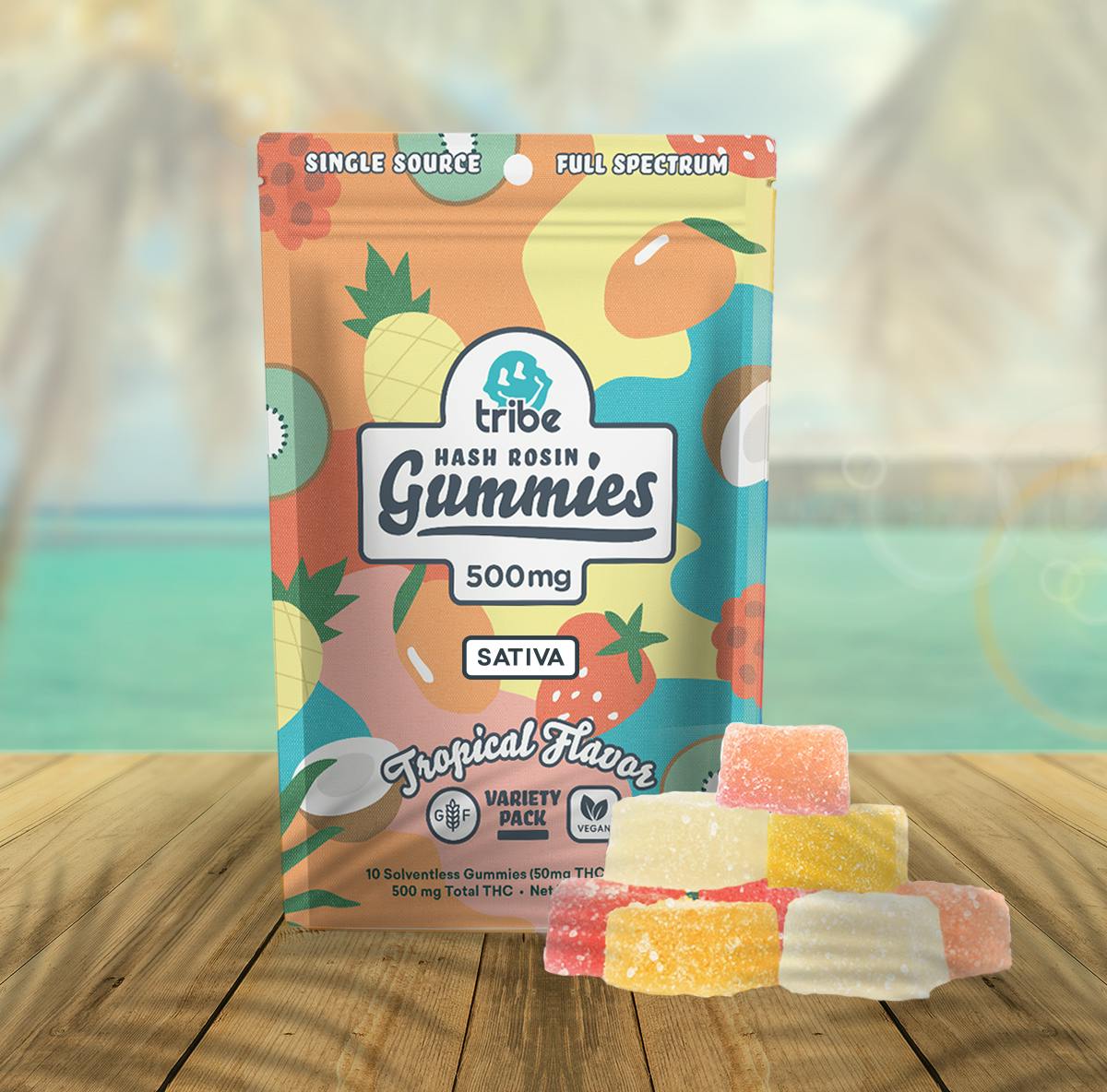 Hash Rosin Gummies - Tropical Variety - Sativa - 50mg Each - 500mg ...