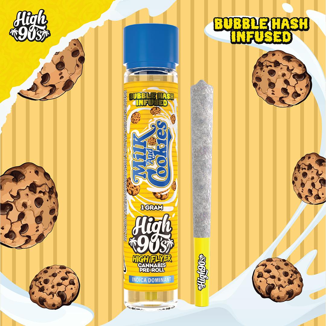 High 90s : Milk and Cookies 1g High Flyer Bubble Hash Infused Pre-Roll ...
