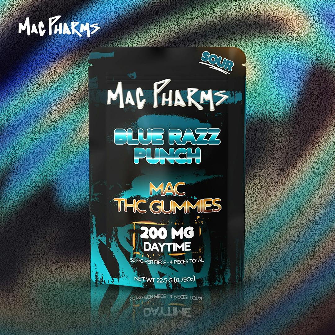Sour Blue Razz Punch 200mg Daytime Gummies - Mac Pharms