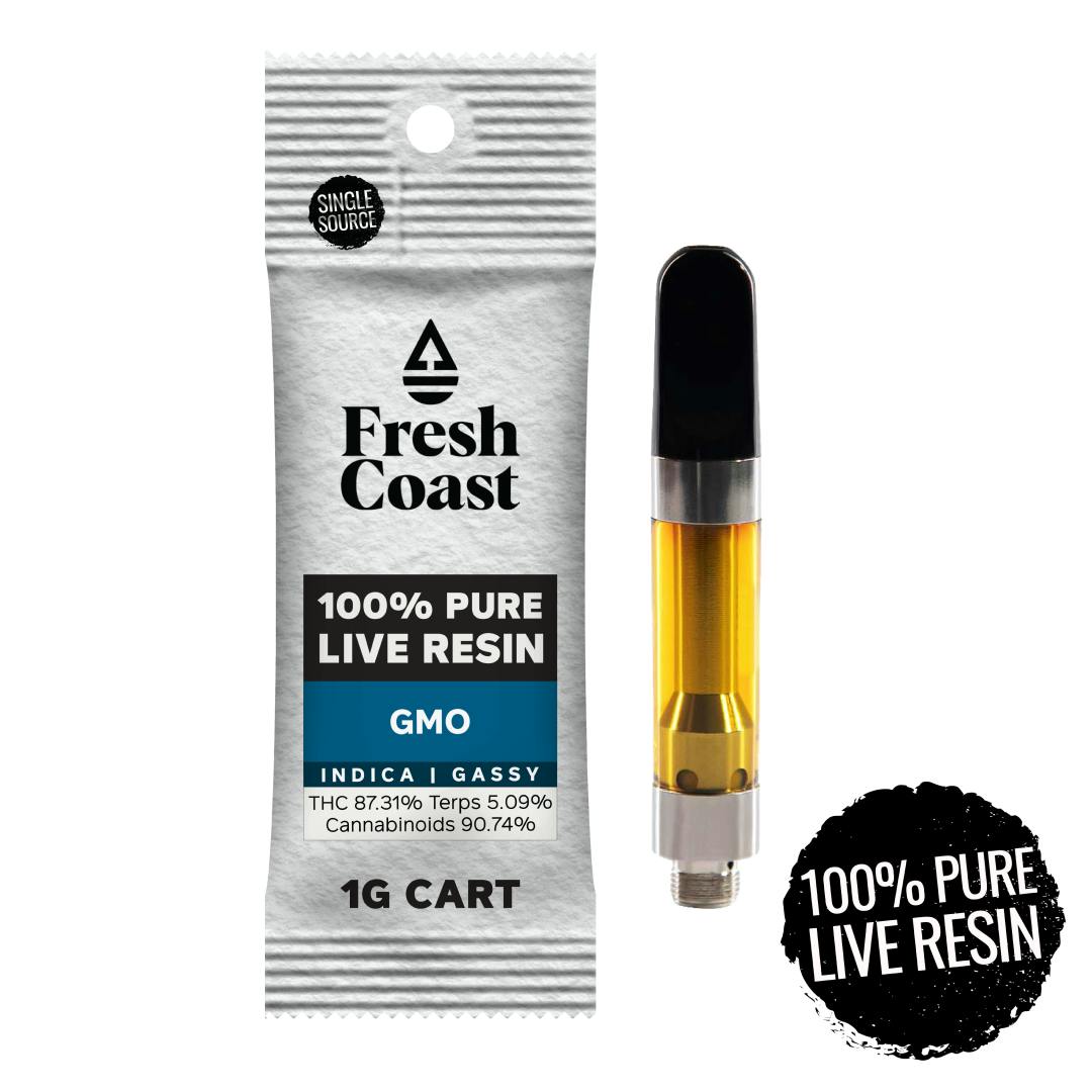 GMO | 100% Pure Live Resin 1G Cart | Indica - Fresh Coast
