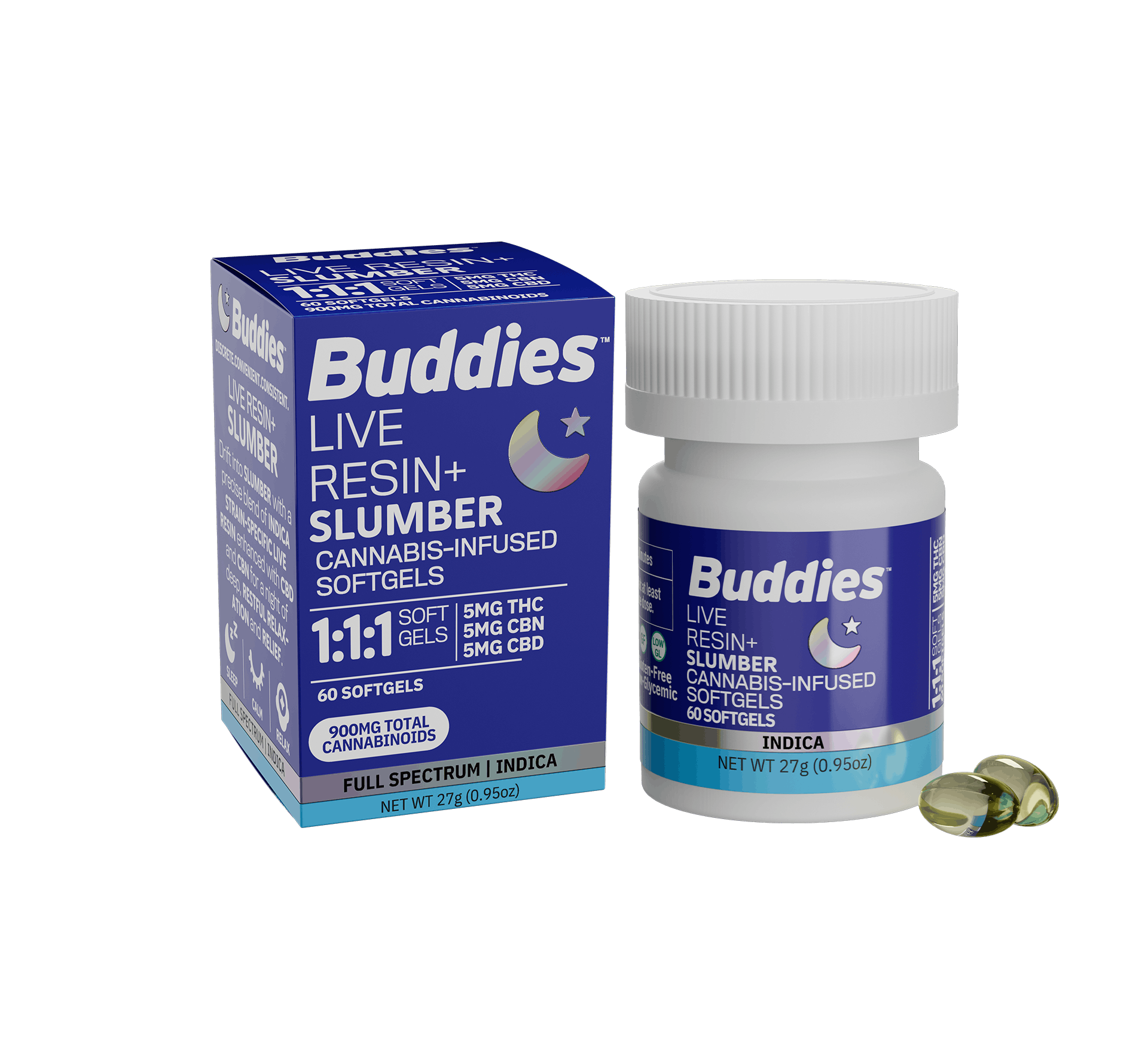 Live Resin Slumber THC/CBD/CBN 5mg:5mg:5mg Capsule 60pc - Buddies Brand