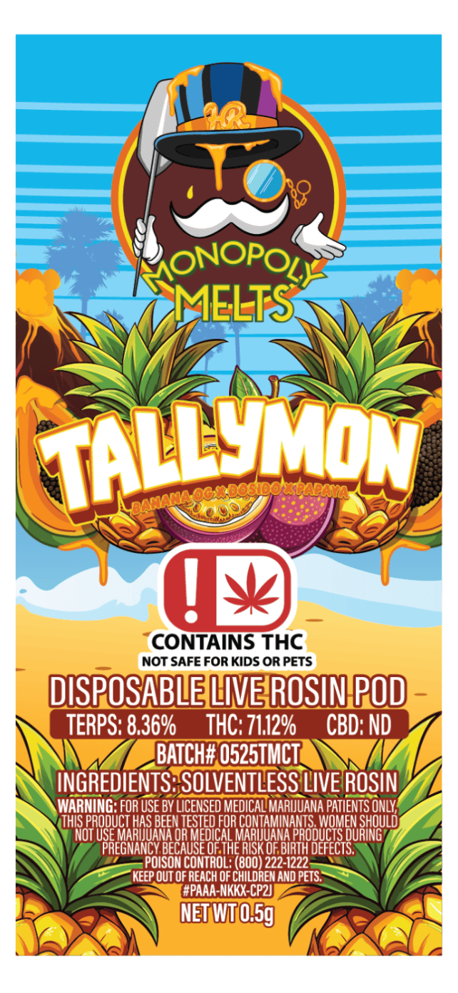 Tally Mon 0.5g Disposable Rosin Pod | High Rise x Monopoly Melts - High ...