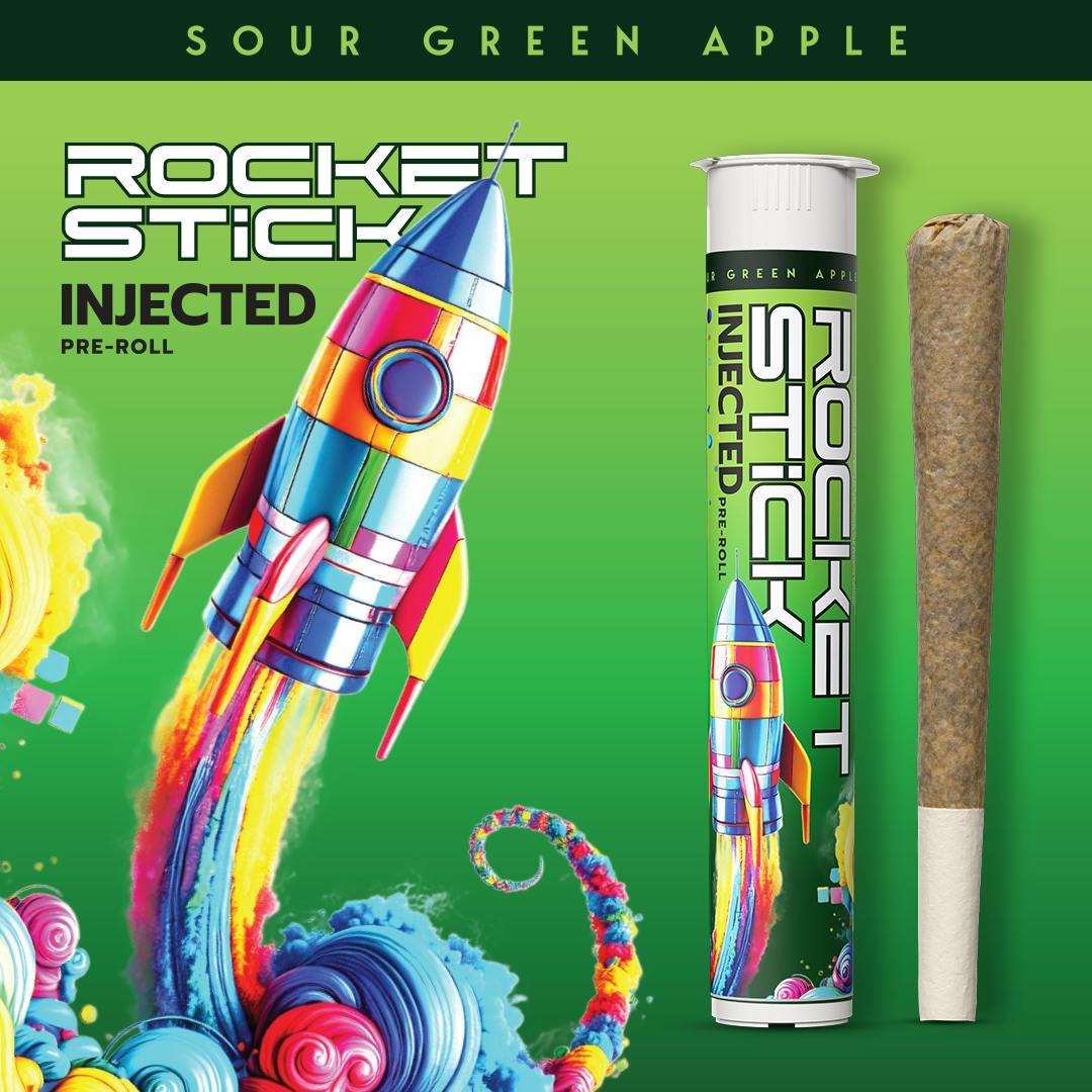 Rocket Sticks - Sour Green Apple - 1.2g Injected Pre-Rolls - Rocket