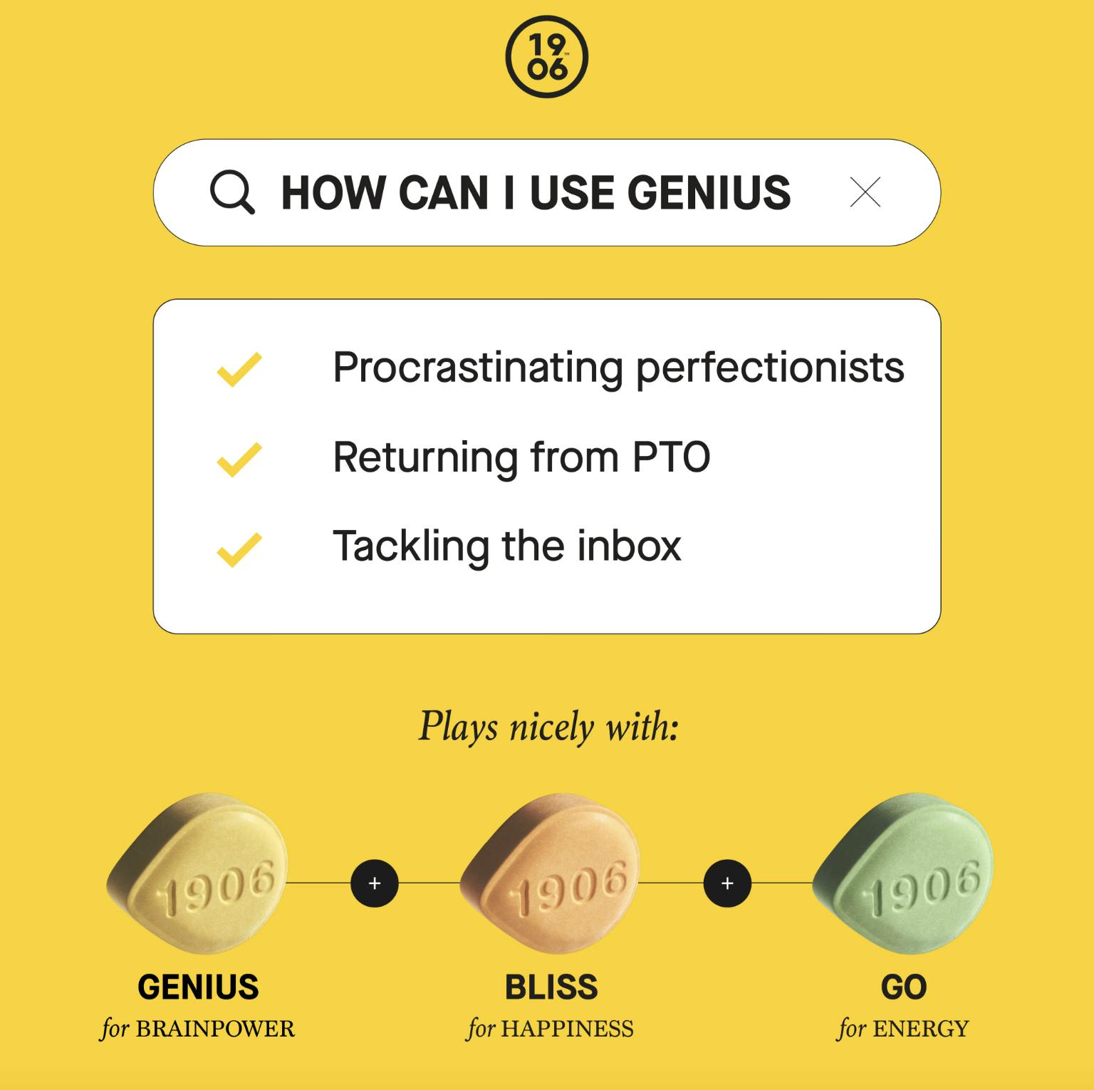 1906 - Genius Tin - 20pk Plant Based Pill - 1:1 THC:CBD - 1906 New Highs