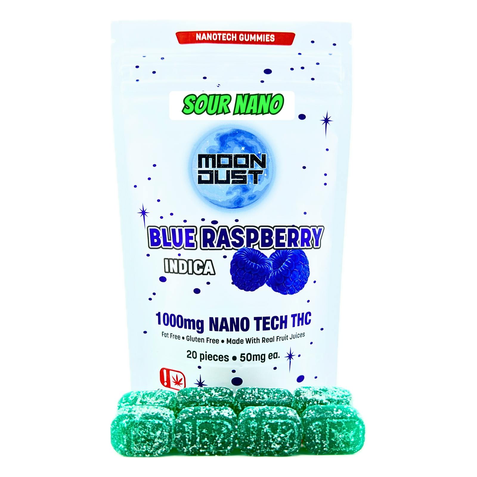 1000MG NANO THC GUMMIES - *SOUR* BLUE RASPBERRY - INDICA - MOON DUST