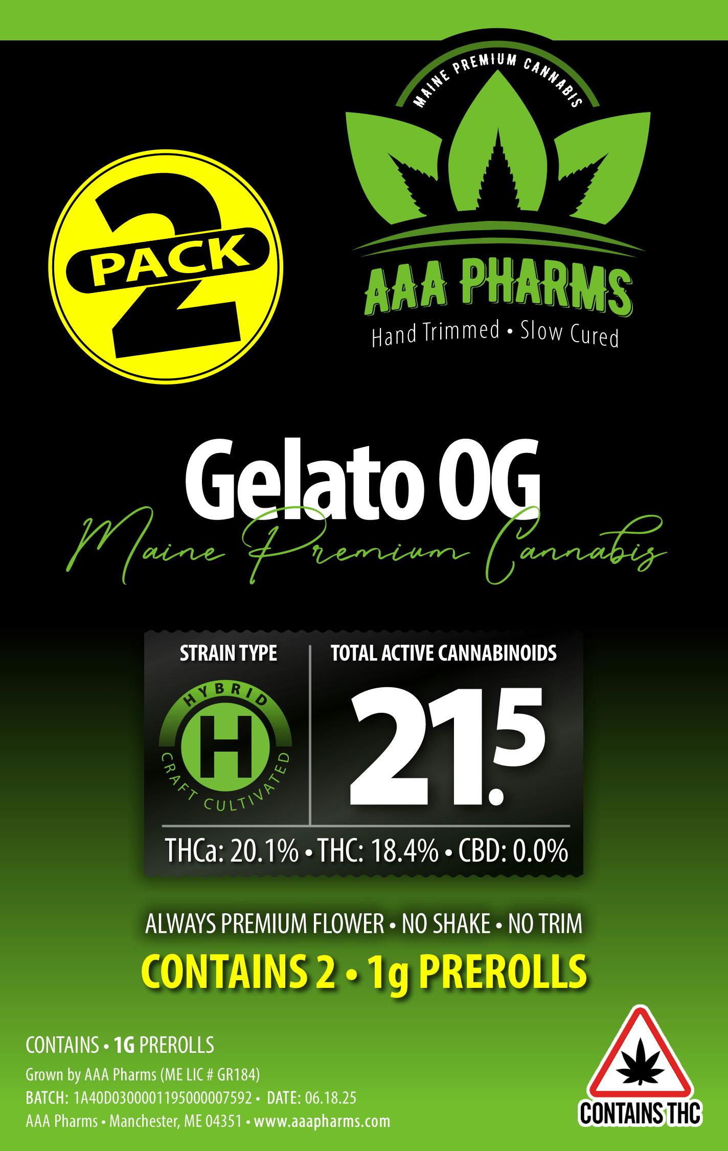 Gelato OG - 2 Pack Pre Rolls - AAA Pharms