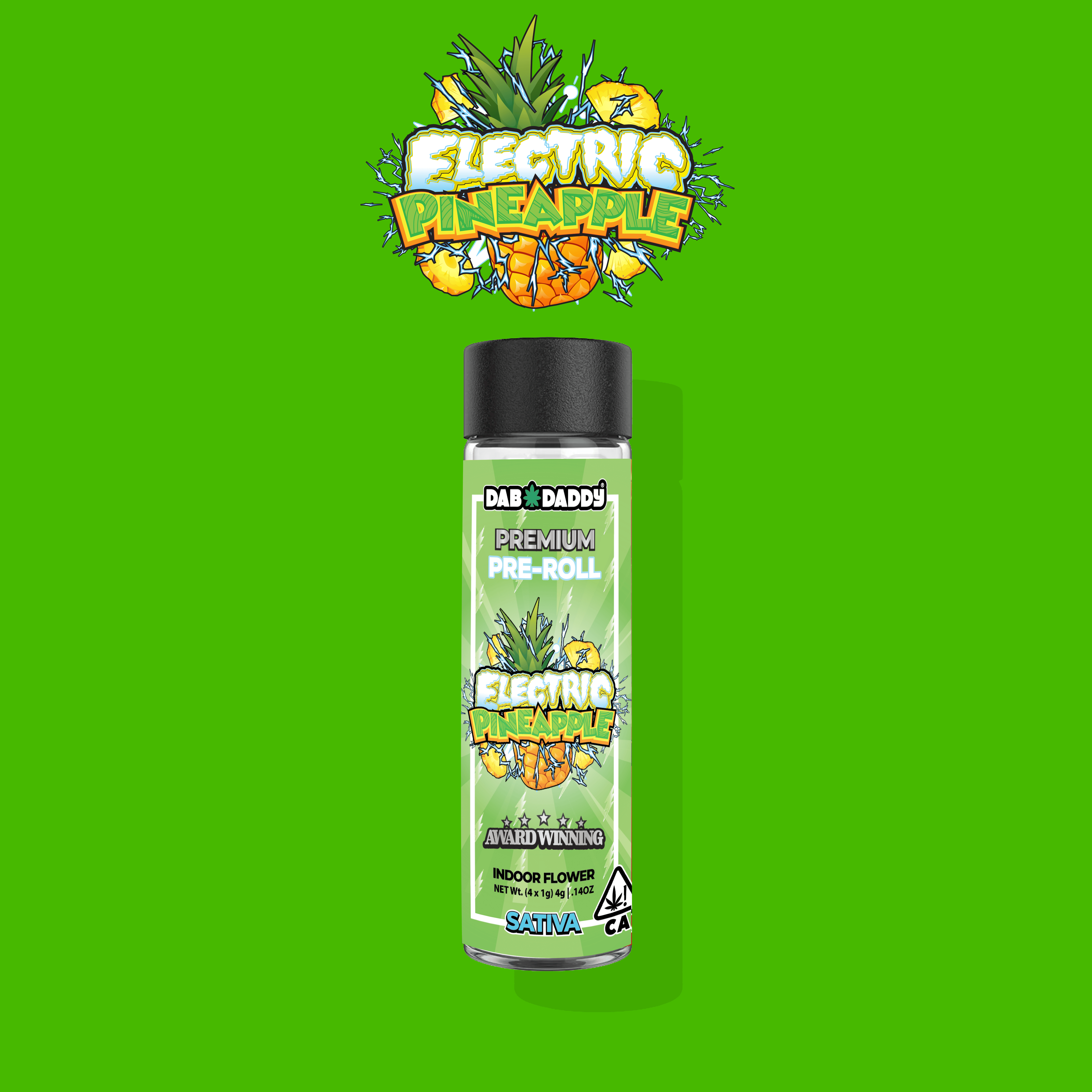 Electric Pineapple Pre-Rolls Dab Daddy® (4x1g) 4g Premium Indoor Flower ...