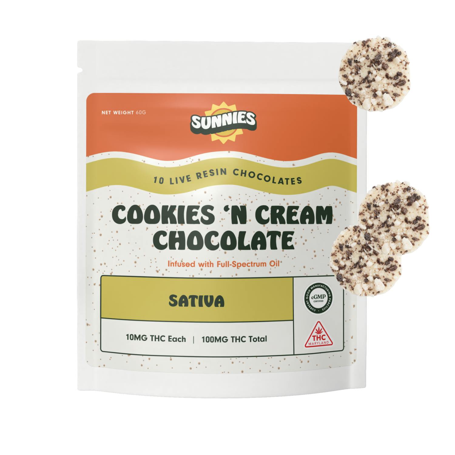 Cookies 'N Cream Chocolate - Sativa 100mg - SunMed Growers