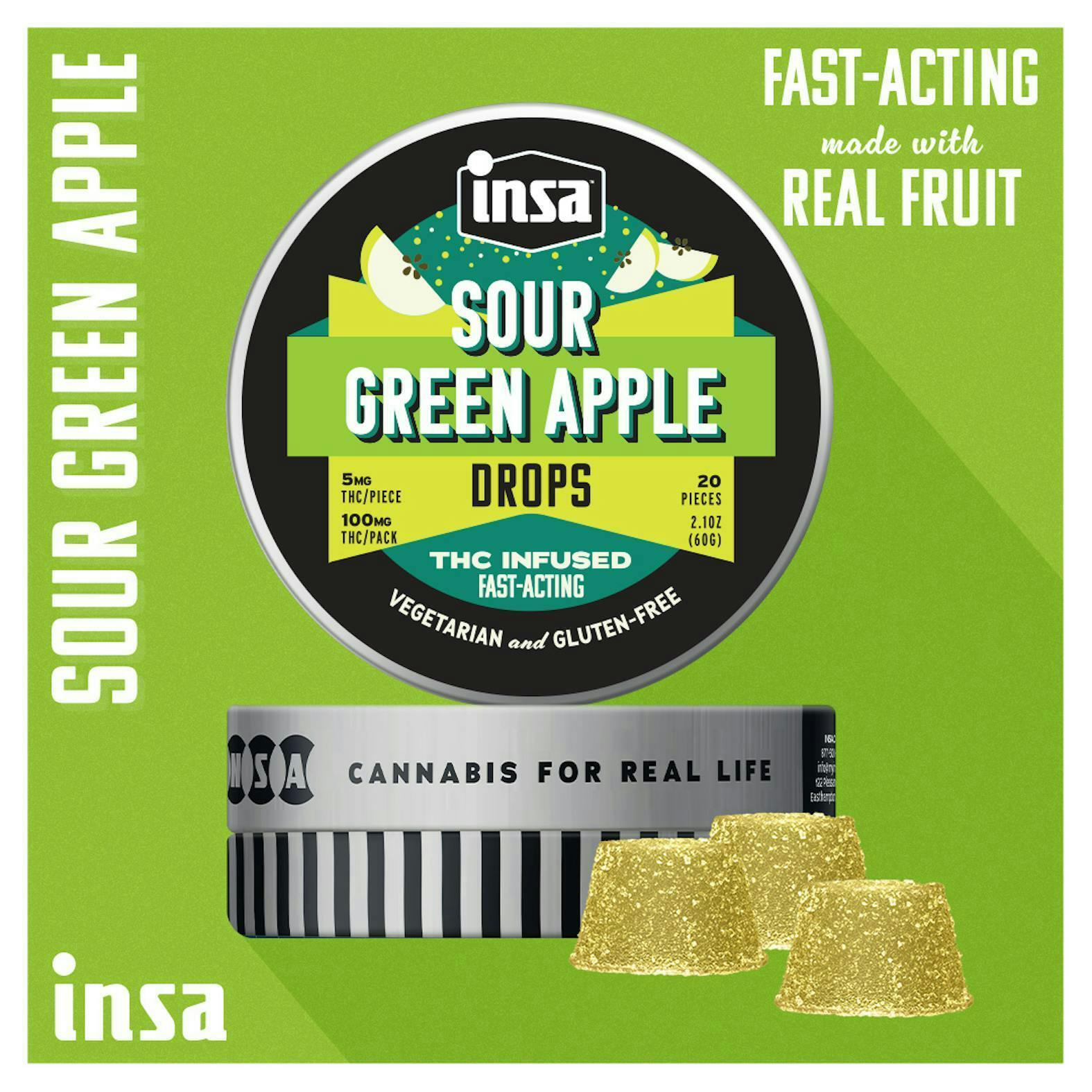 INSA - Sour Green Apple Drops - 20pc (100mg) - INSA